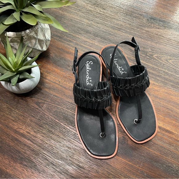Splendid | Shoes | Splendid Leather Thong Sandals Black Braided Brown ...